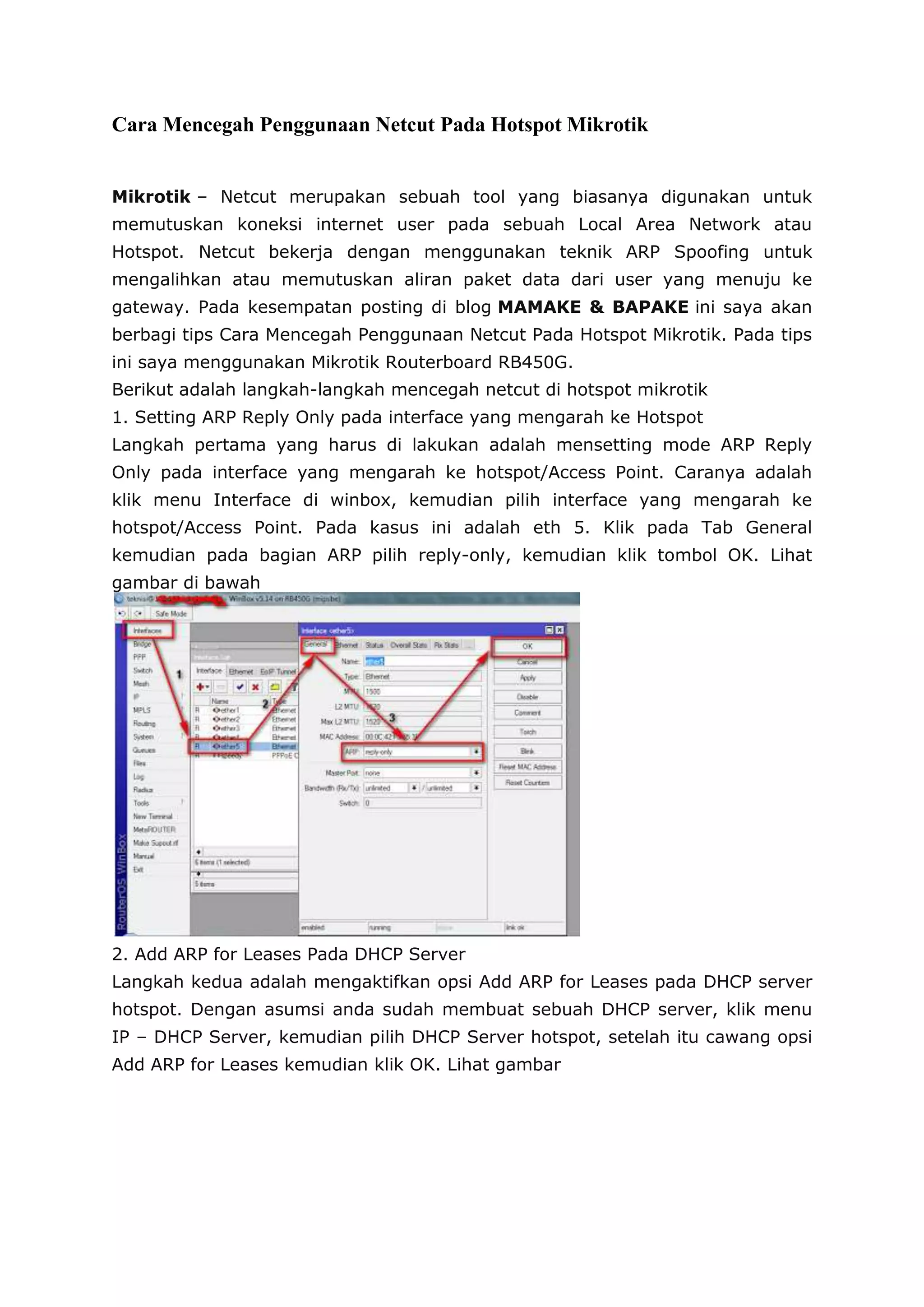 Cara mencegah penggunaan netcut pada hotspot mikrotik | DOCX