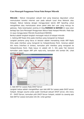 Cara mencegah penggunaan netcut pada hotspot mikrotik | PDF