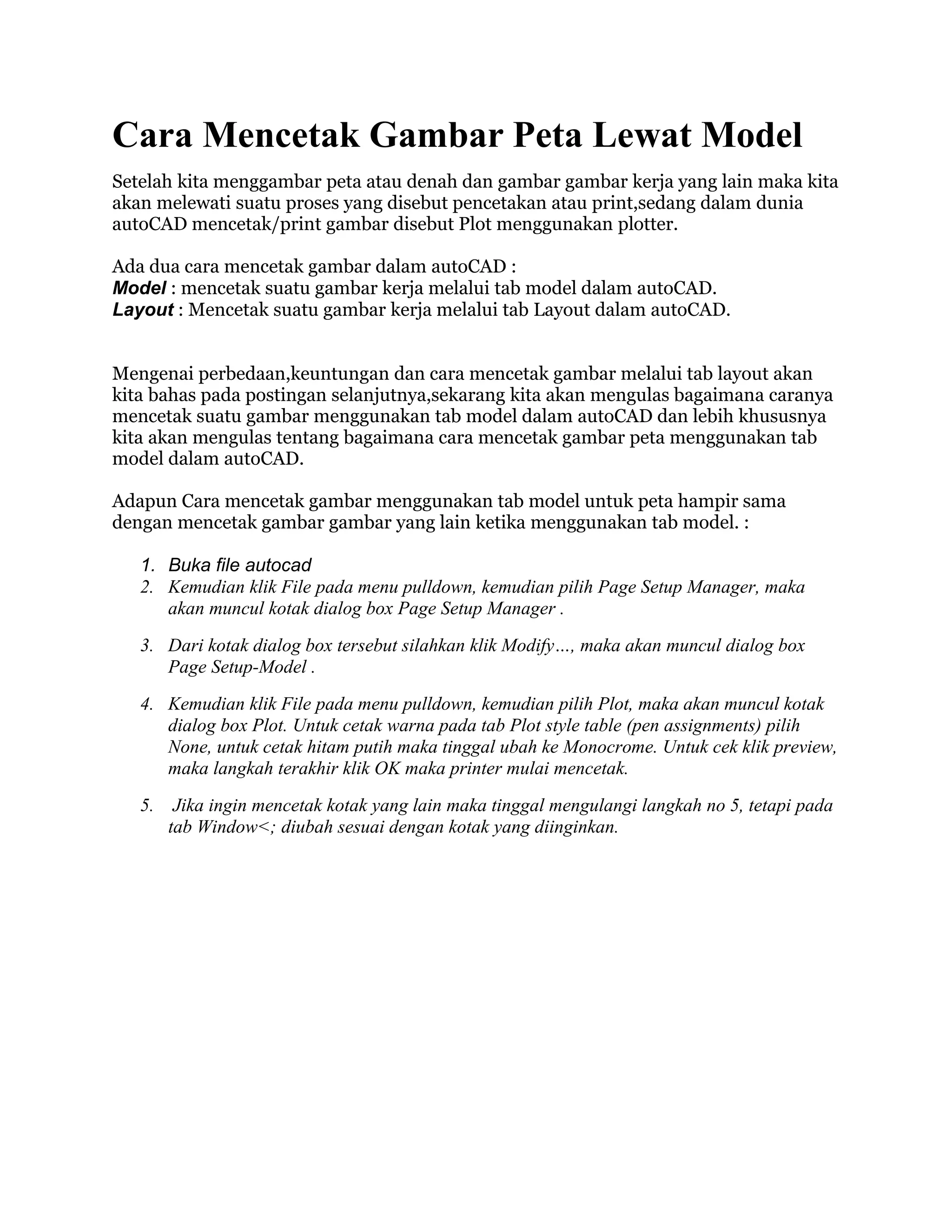 Cara mencetak gambar peta lewat model guna autocad | PDF