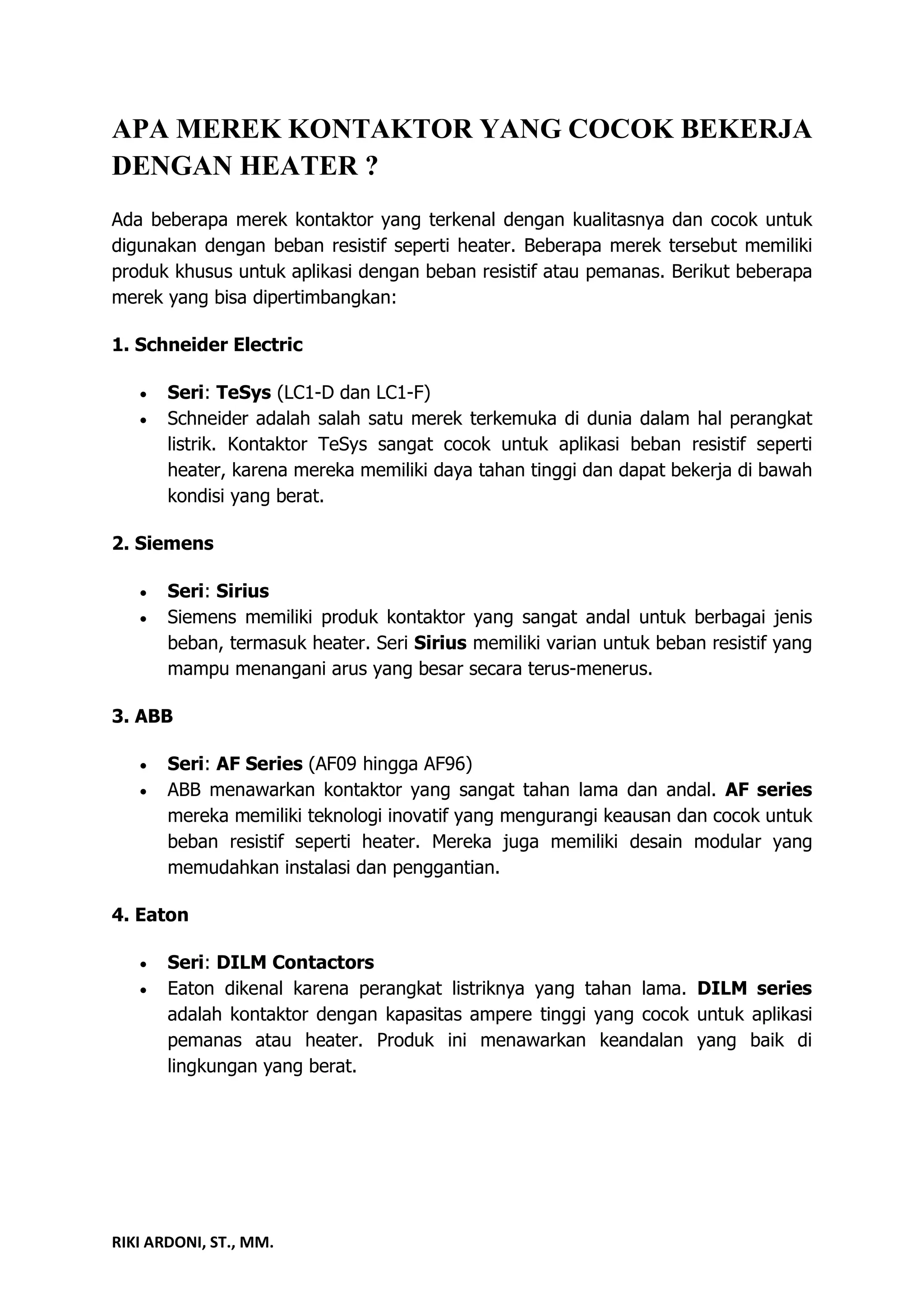 CARA MENENTUKAN UKURAN AMPERE CONTACTOR YANG COCOK UNTUK MOTOR LISTRIK ...