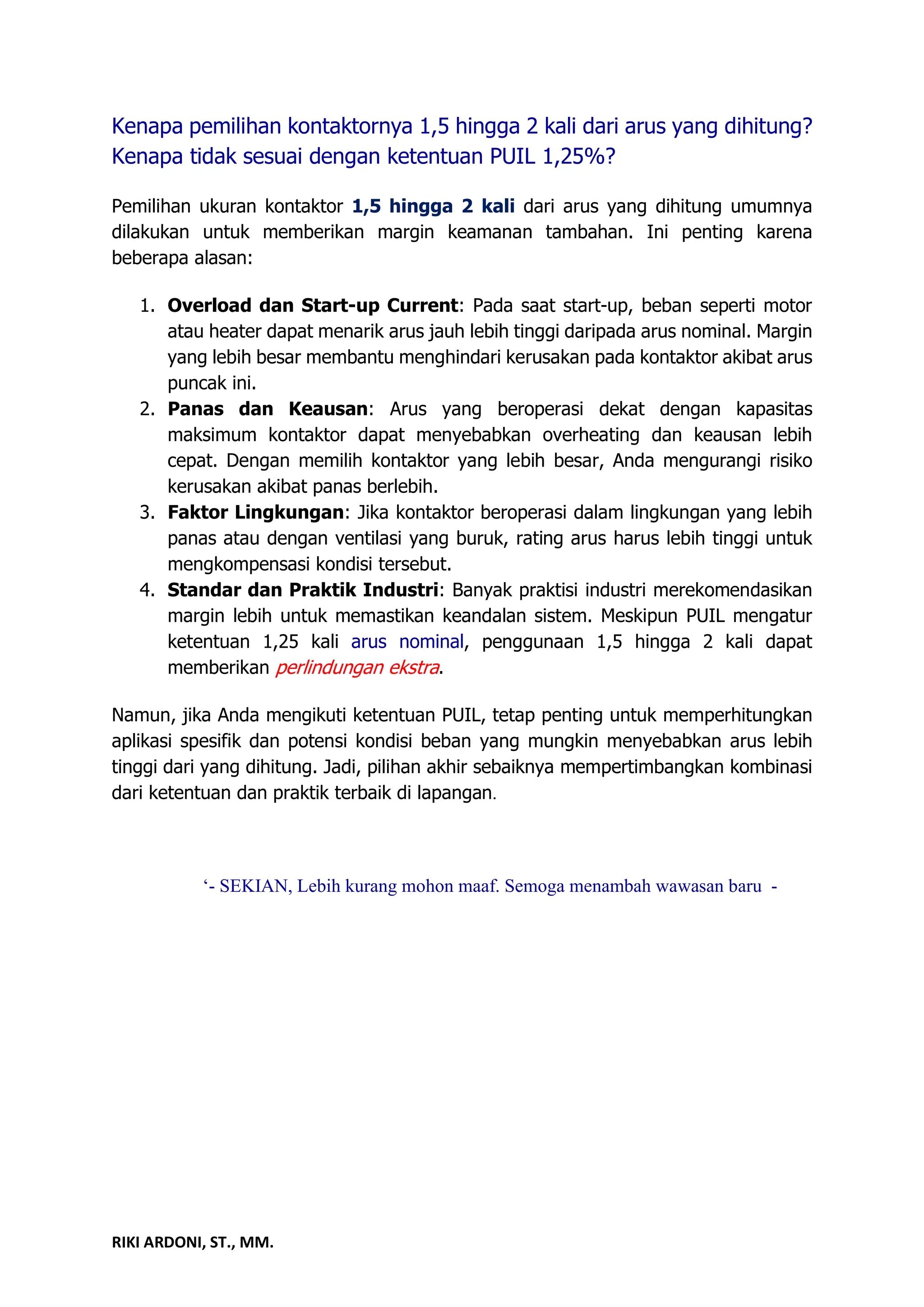 CARA MENENTUKAN UKURAN AMPERE CONTACTOR YANG COCOK UNTUK MOTOR LISTRIK ...