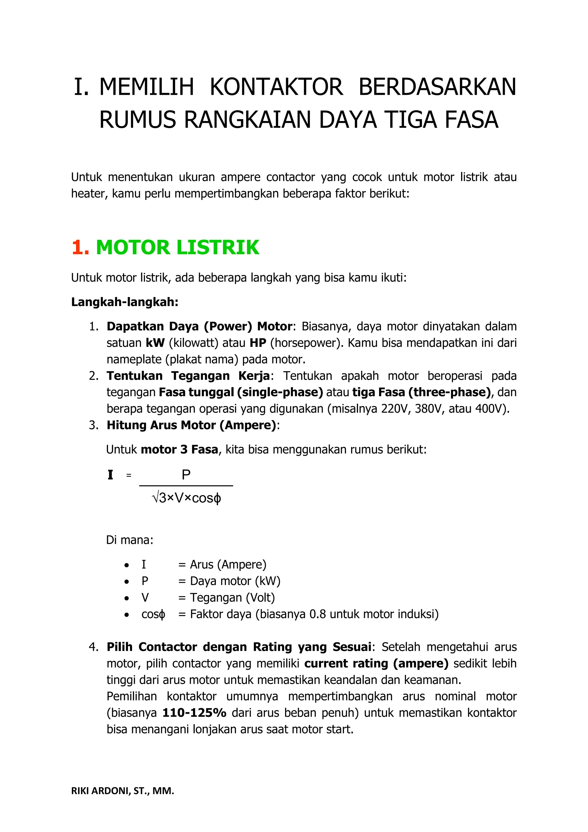 CARA MENENTUKAN UKURAN AMPERE CONTACTOR YANG COCOK UNTUK MOTOR LISTRIK ...