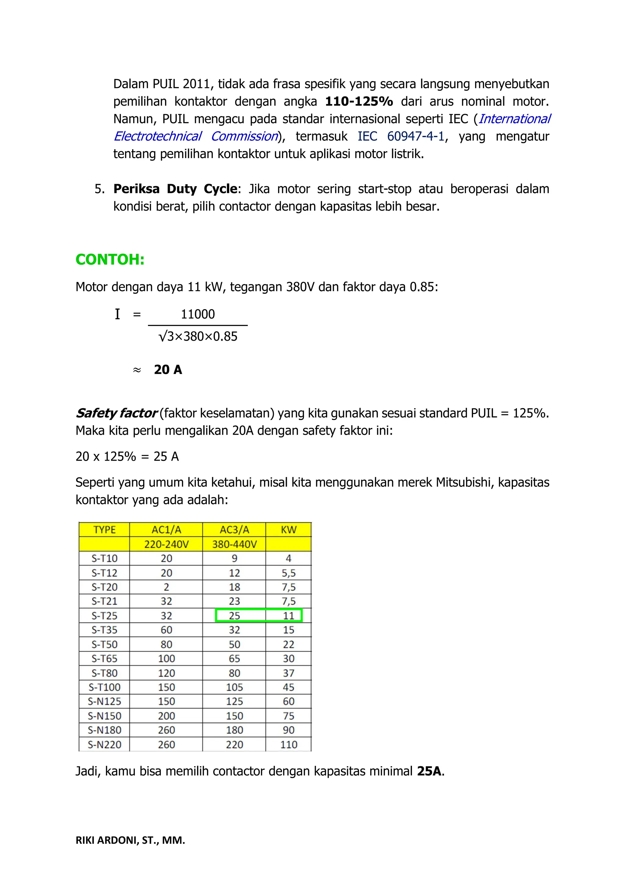 CARA MENENTUKAN UKURAN AMPERE CONTACTOR YANG COCOK UNTUK MOTOR LISTRIK ...