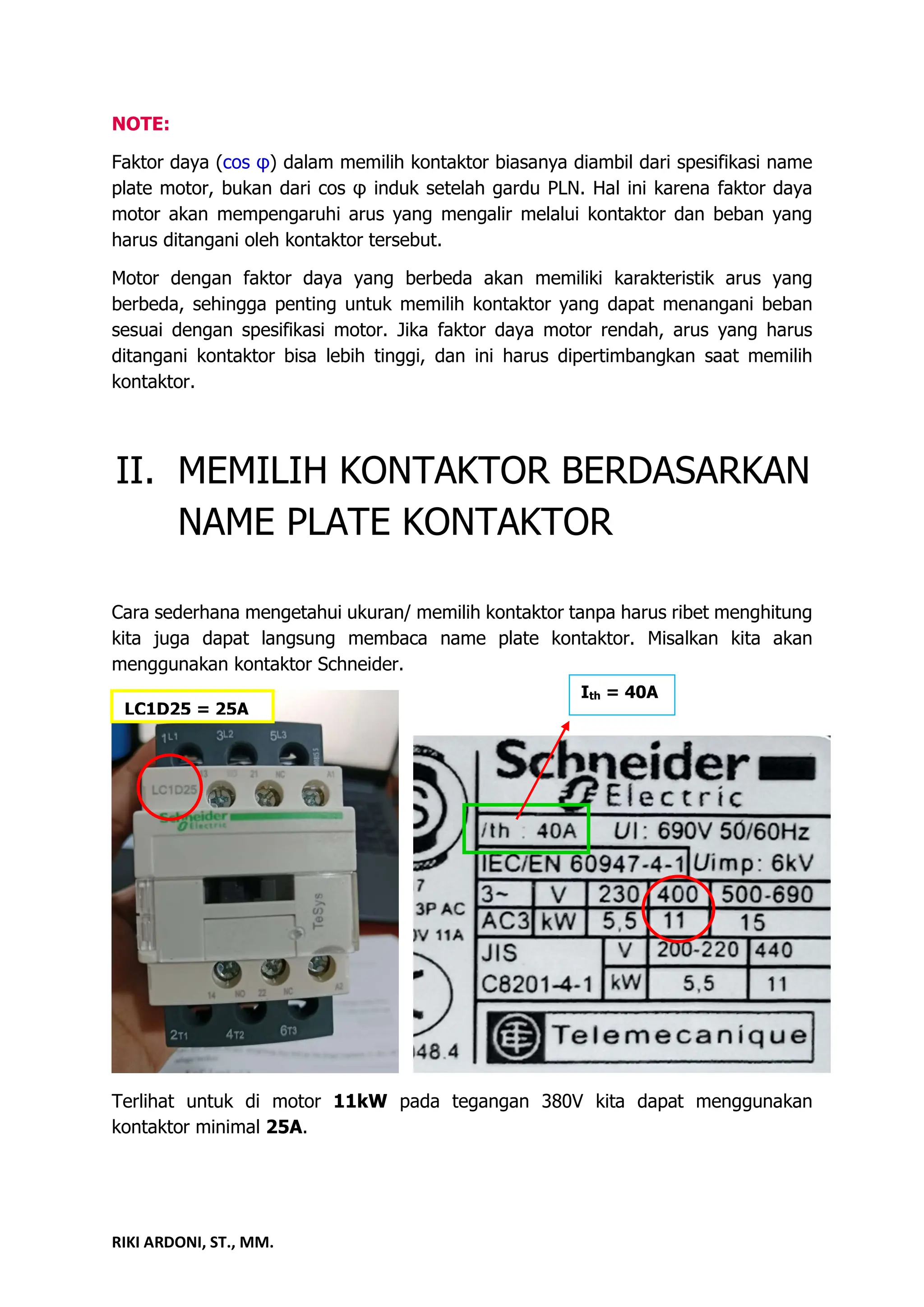 CARA MENENTUKAN UKURAN AMPERE CONTACTOR YANG COCOK UNTUK MOTOR LISTRIK ...