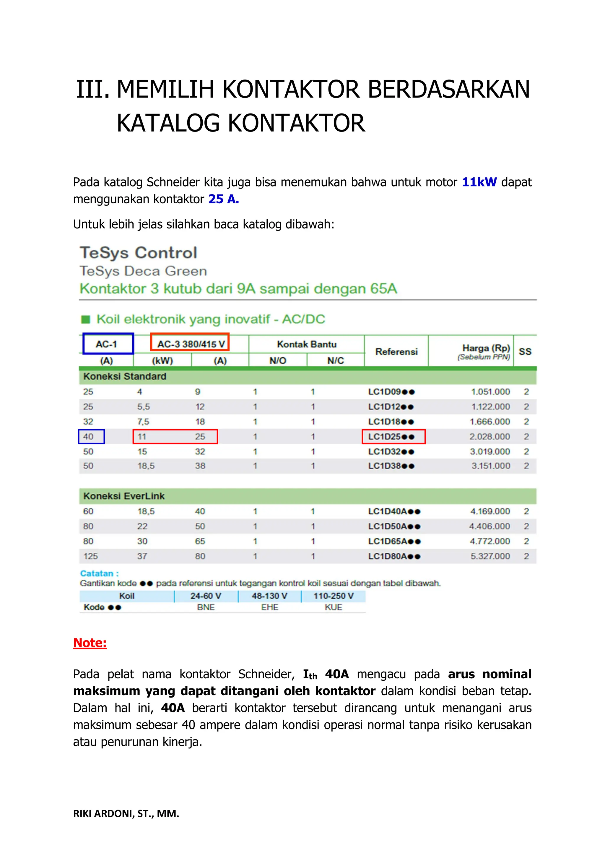CARA MENENTUKAN UKURAN AMPERE CONTACTOR YANG COCOK UNTUK MOTOR LISTRIK ...