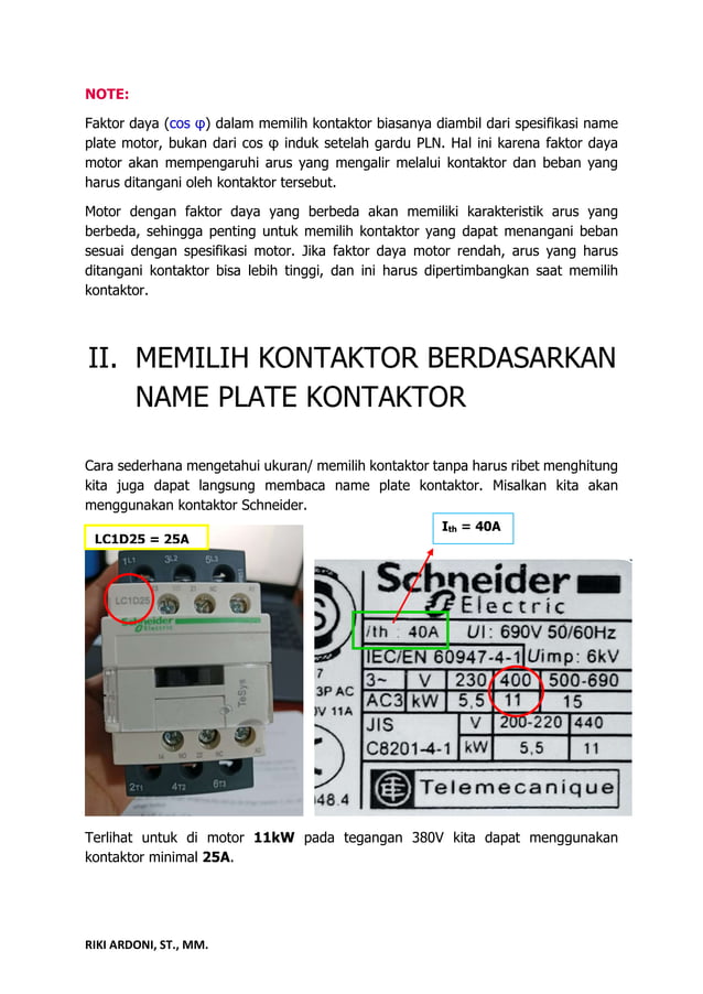 CARA MENENTUKAN UKURAN AMPERE CONTACTOR YANG COCOK UNTUK MOTOR LISTRIK ...