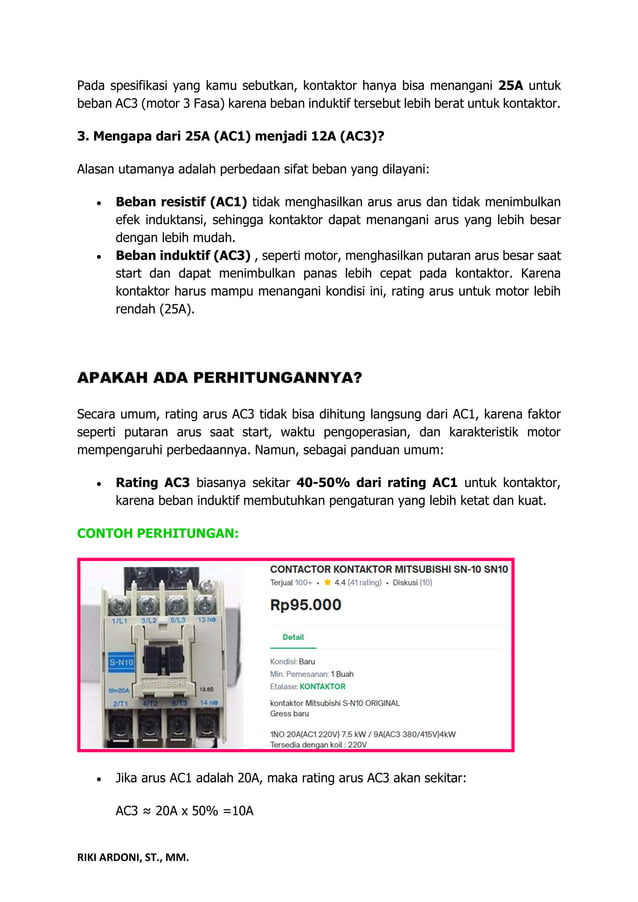 CARA MENENTUKAN UKURAN AMPERE CONTACTOR YANG COCOK UNTUK MOTOR LISTRIK ...