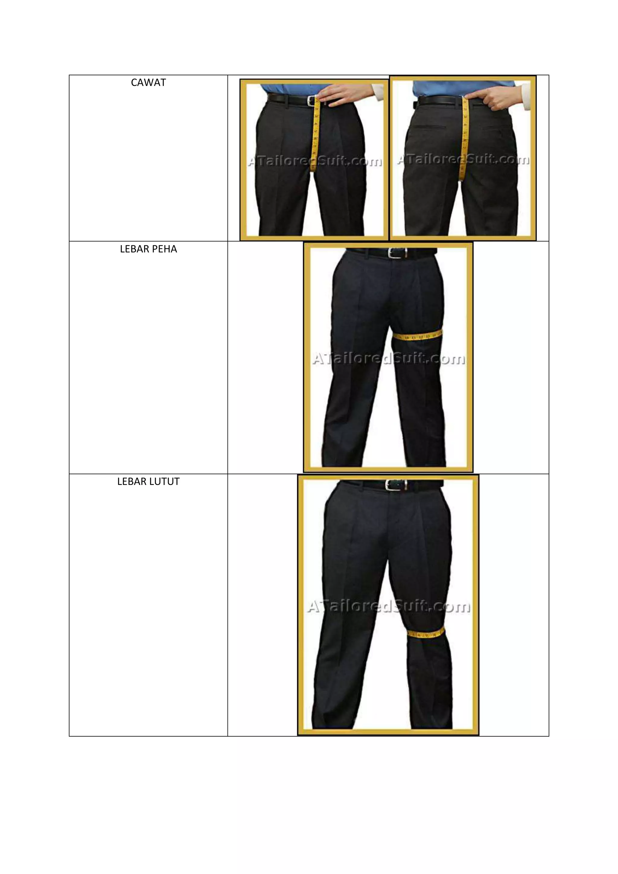 Cara mengambil ukuran badan lelaki | DOCX