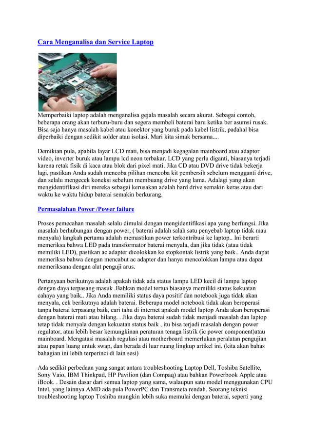 Cara menganalisa dan service laptop | DOCX