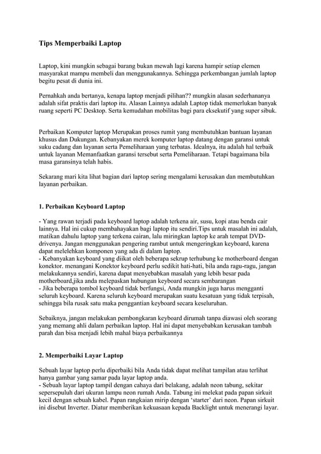 Cara menganalisa dan service laptop | DOCX