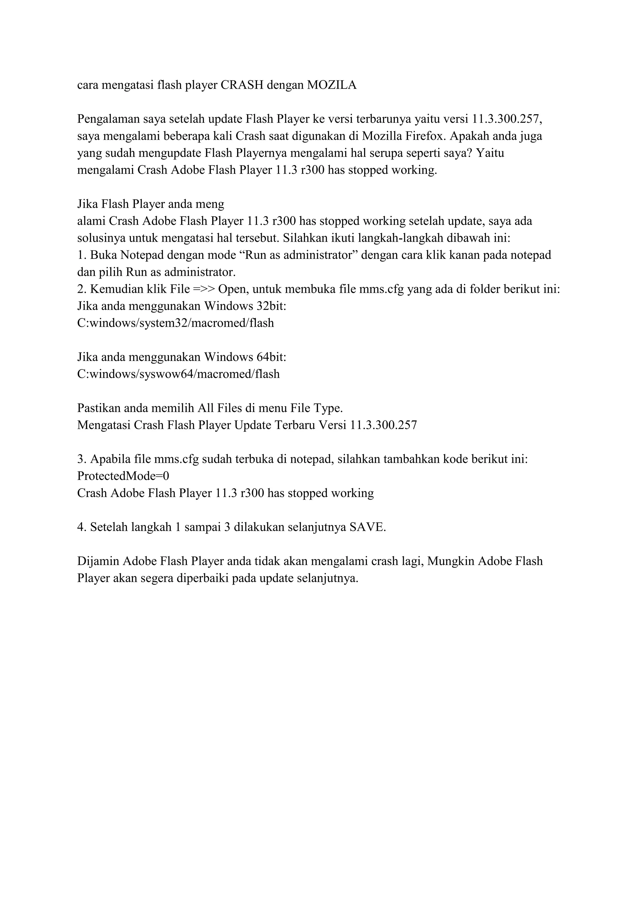 Cara mengatasi flash player crash dengan mozila | DOCX