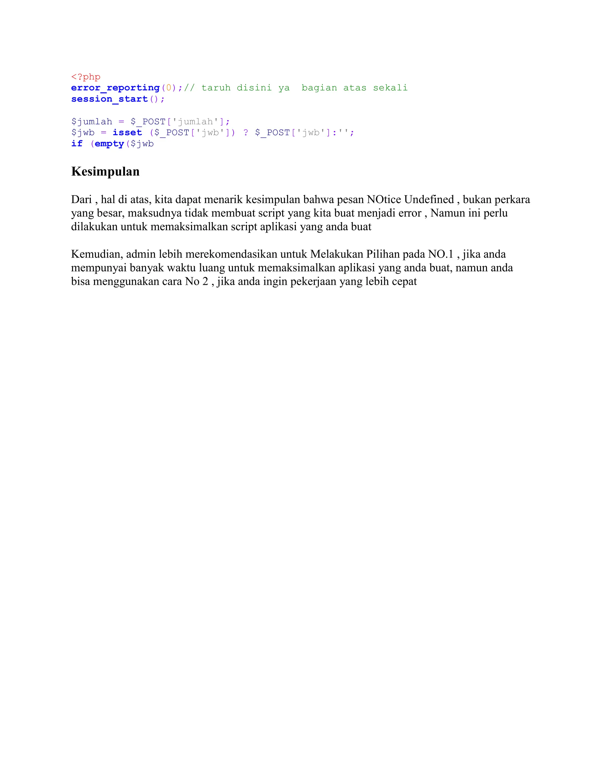 Cara Mengatasi Notice Undefined Index Atau Undefined Variabel In Php Pdf