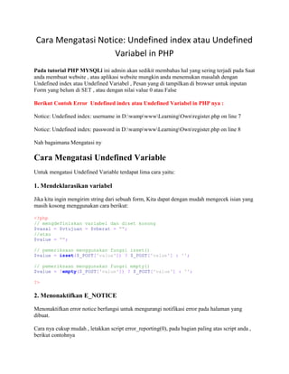 Cara Mengatasi Notice Undefined index atau Undefined Variabel in PHP.pdf