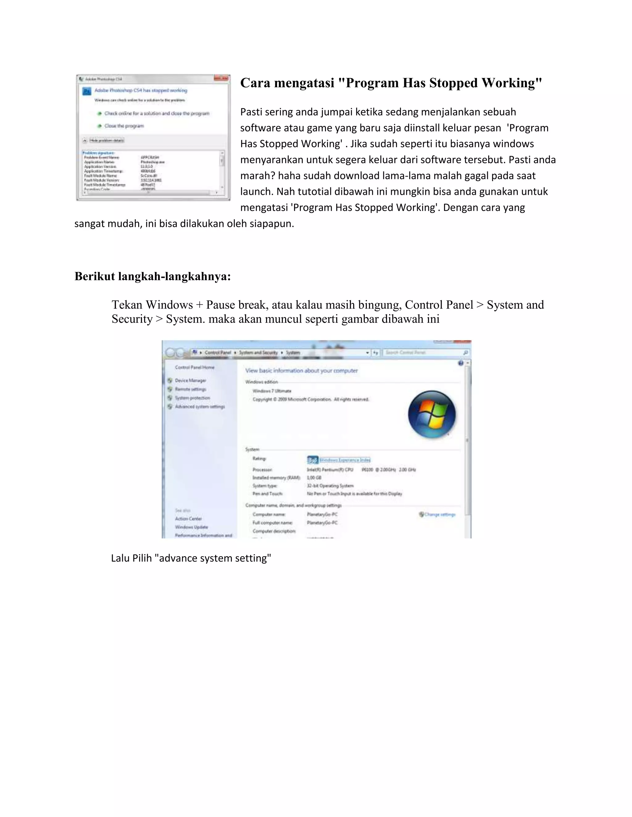 Cara mengatasi program has stopped working | DOCX