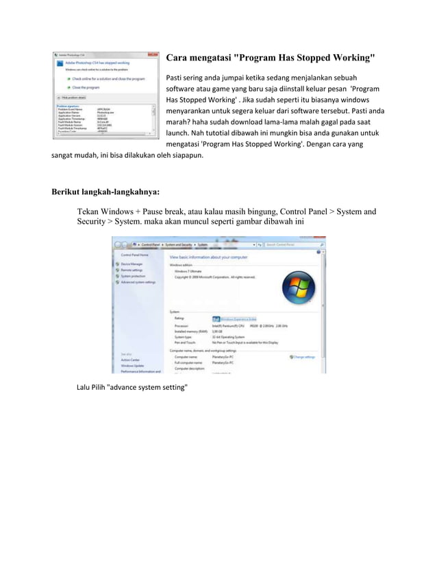 Cara mengatasi program has stopped working | DOCX