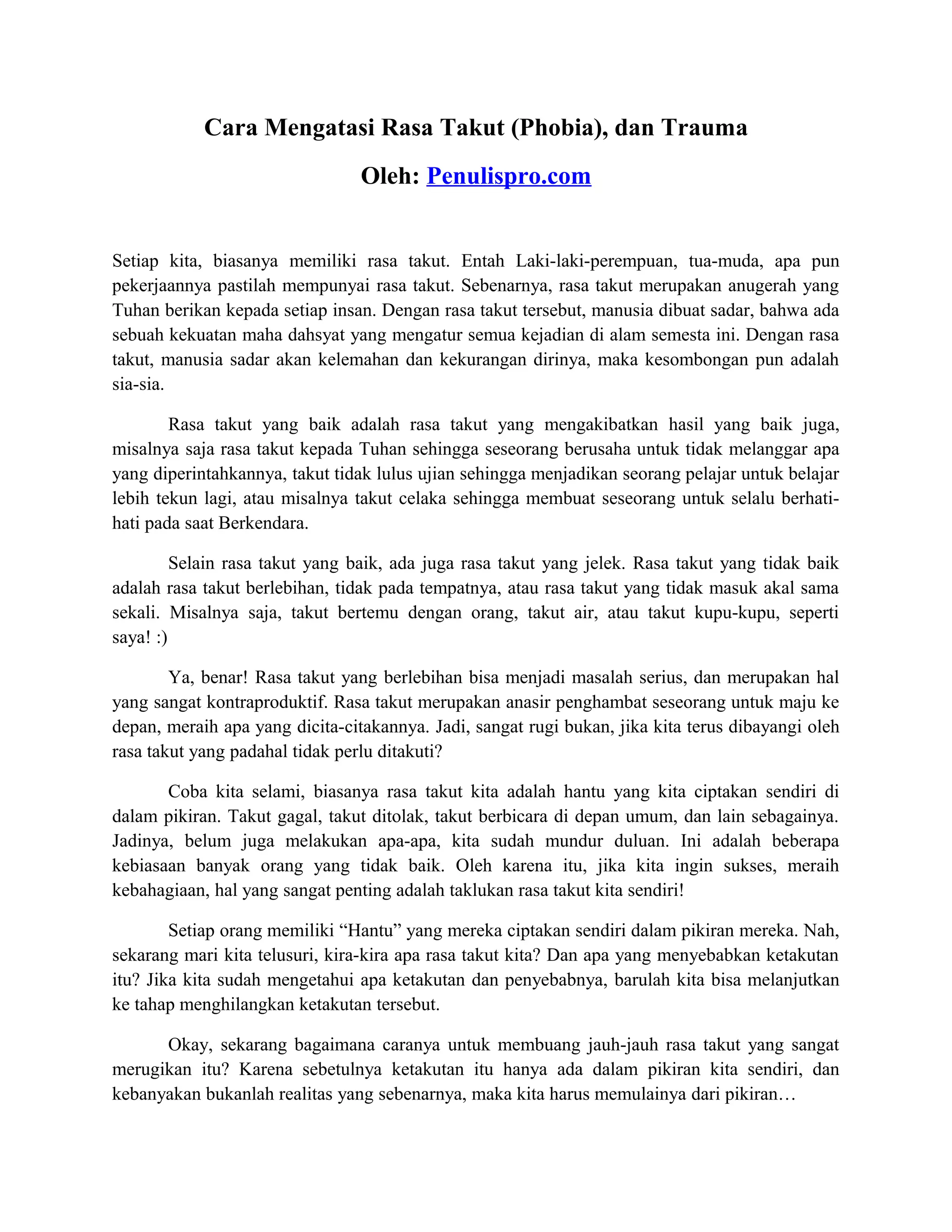 Cara Mengatasi Rasa Takut | DOC