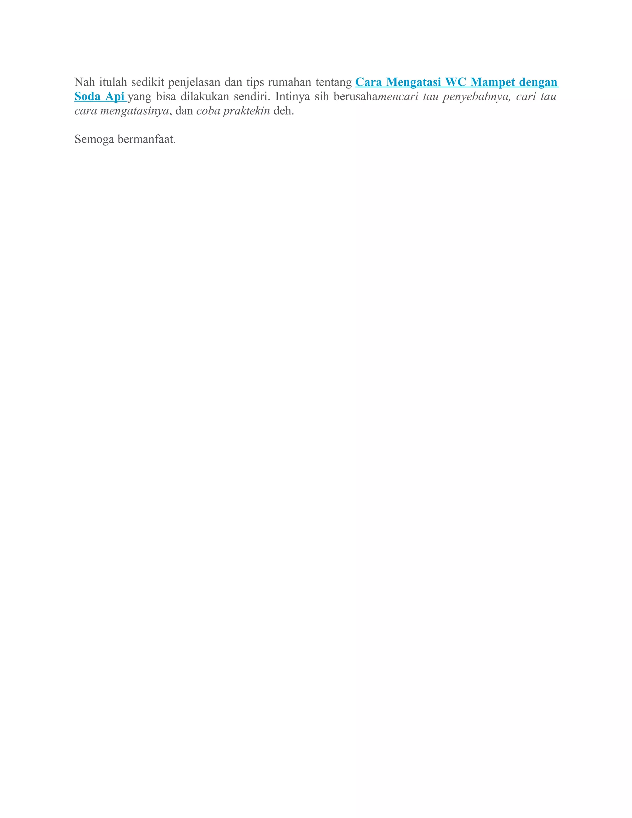 Cara mengatasi wc mampet atau buntu dengan soda api | PDF