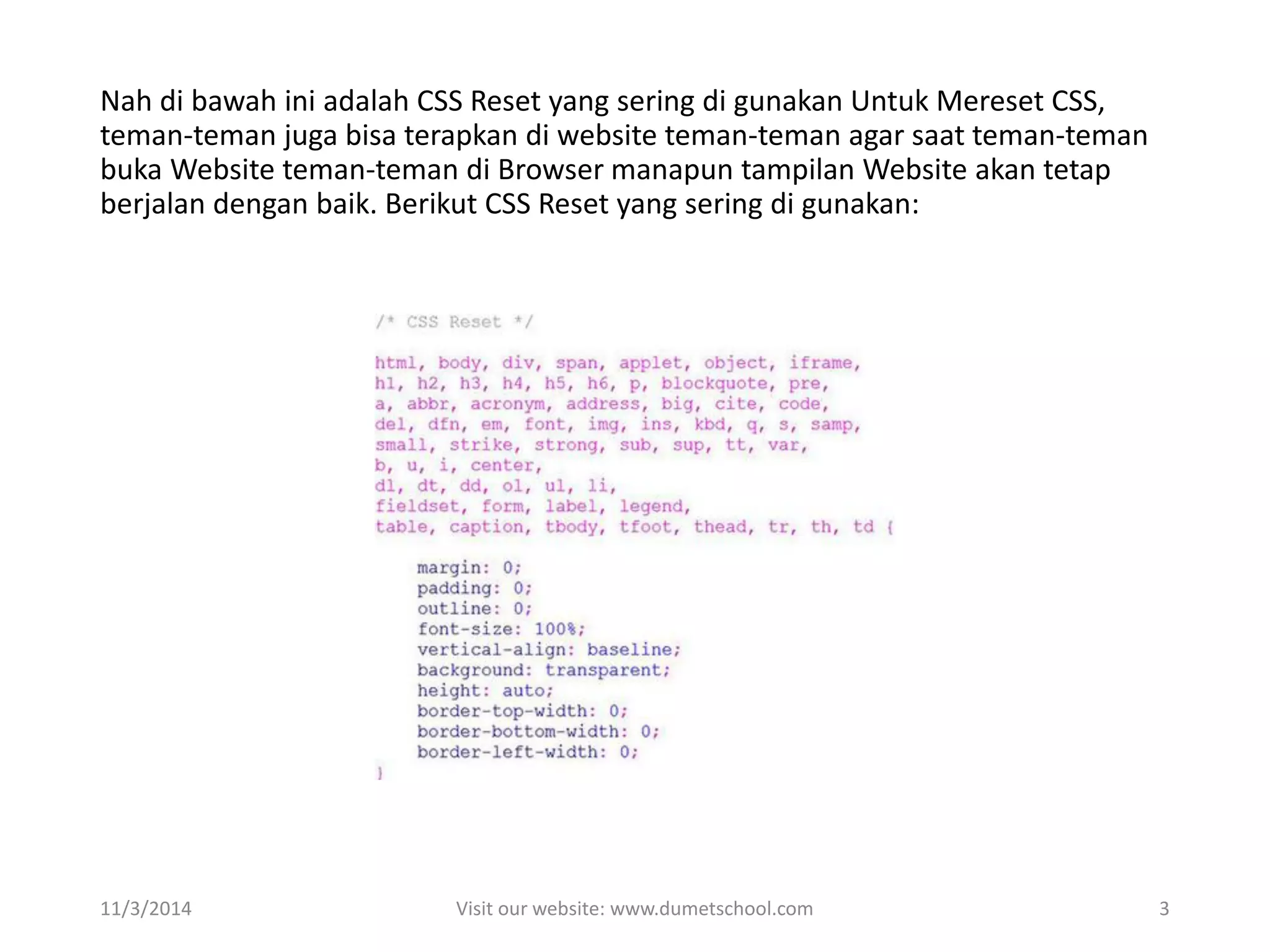 Cara menggunakan css reset | PPT