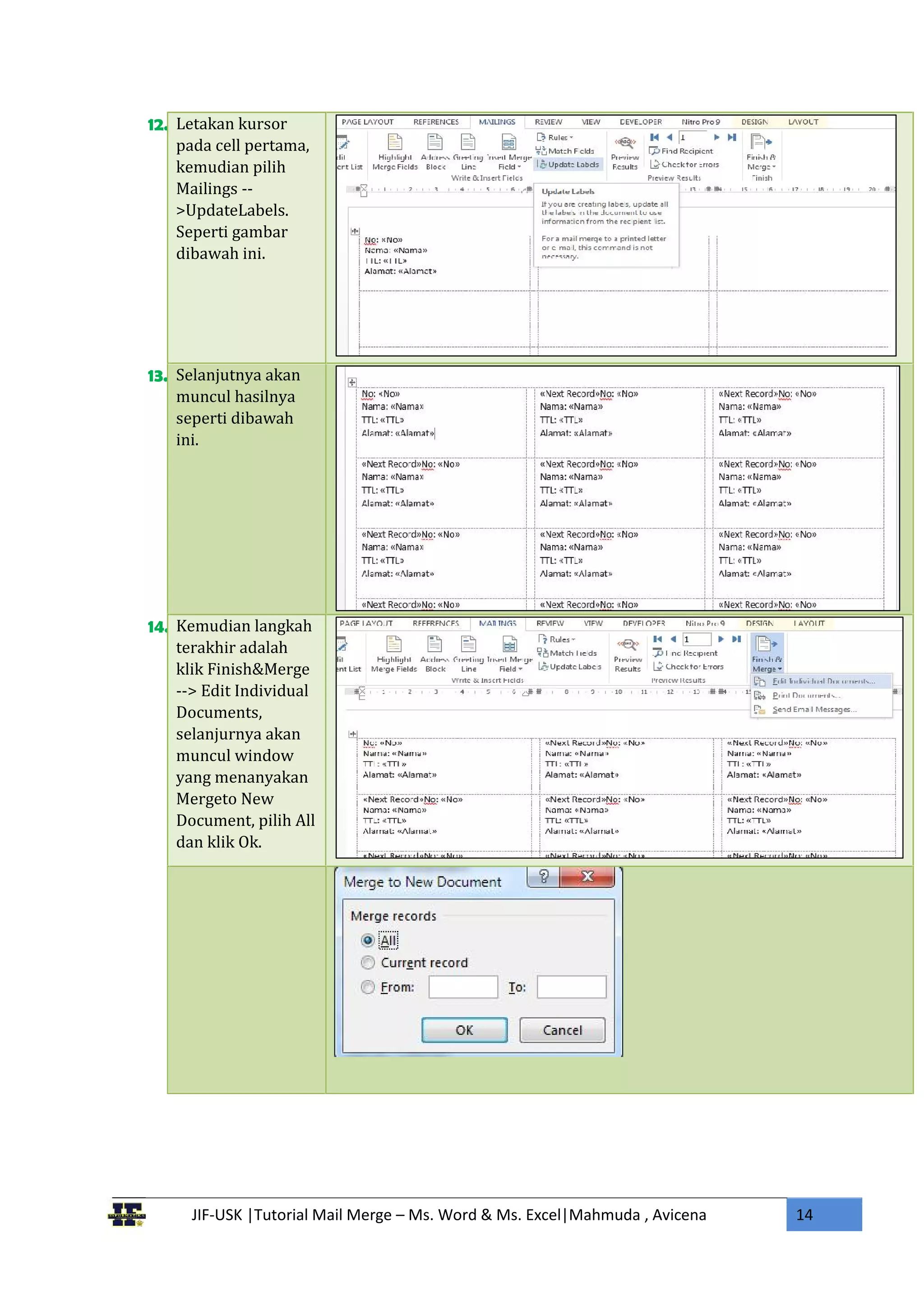 Tutorial Mail Merge Ms Word dan Ms Excel | PDF