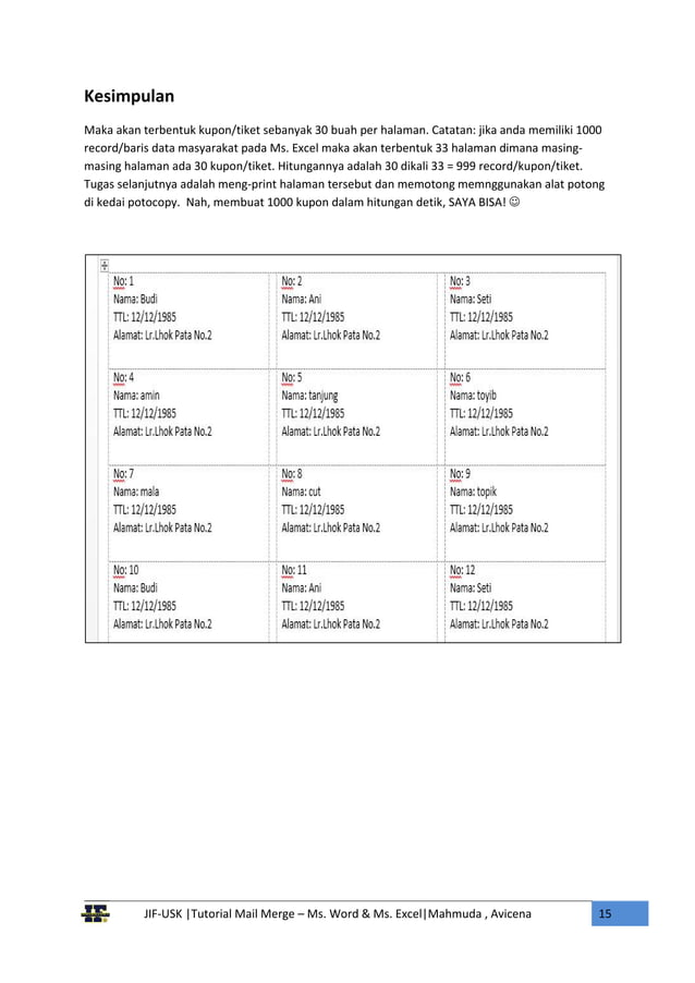 Tutorial Mail Merge Ms Word dan Ms Excel | PDF