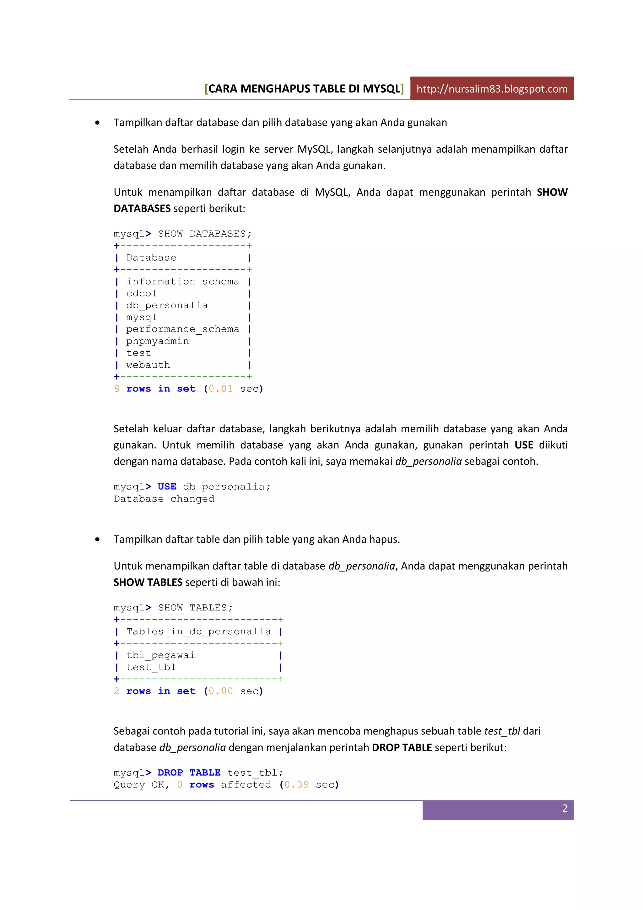 Cara Menghapus Table Di MySQL | PDF