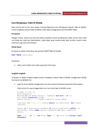 Cara Menghapus Table Di MySQL | PDF
