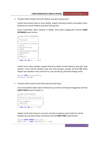 Cara Menghapus Table Di MySQL | PDF