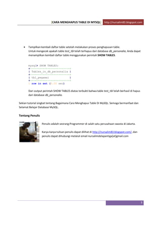 Cara Menghapus Table Di MySQL | PDF