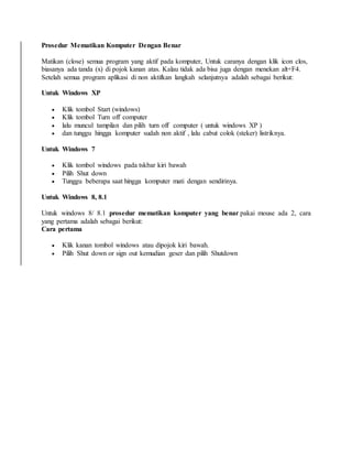 Cara menghidupkan dan mematikan komputer1 | DOCX