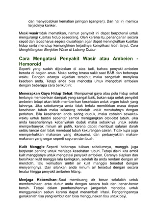 Cara menghilangkan benjolan wasir di lubang dubur | PDF