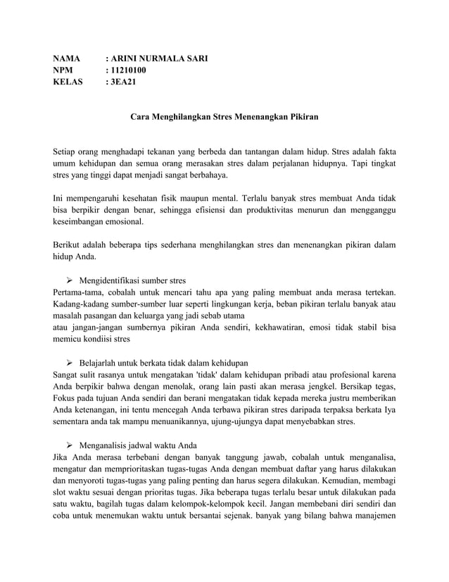 Cara menghilangkan stres menenangkan pikiran | DOC