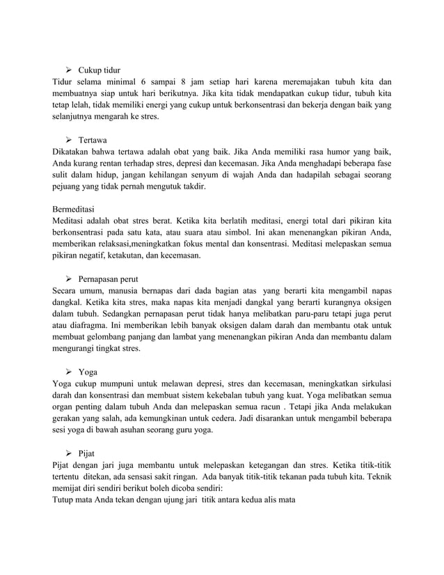 Cara menghilangkan stres menenangkan pikiran | PDF
