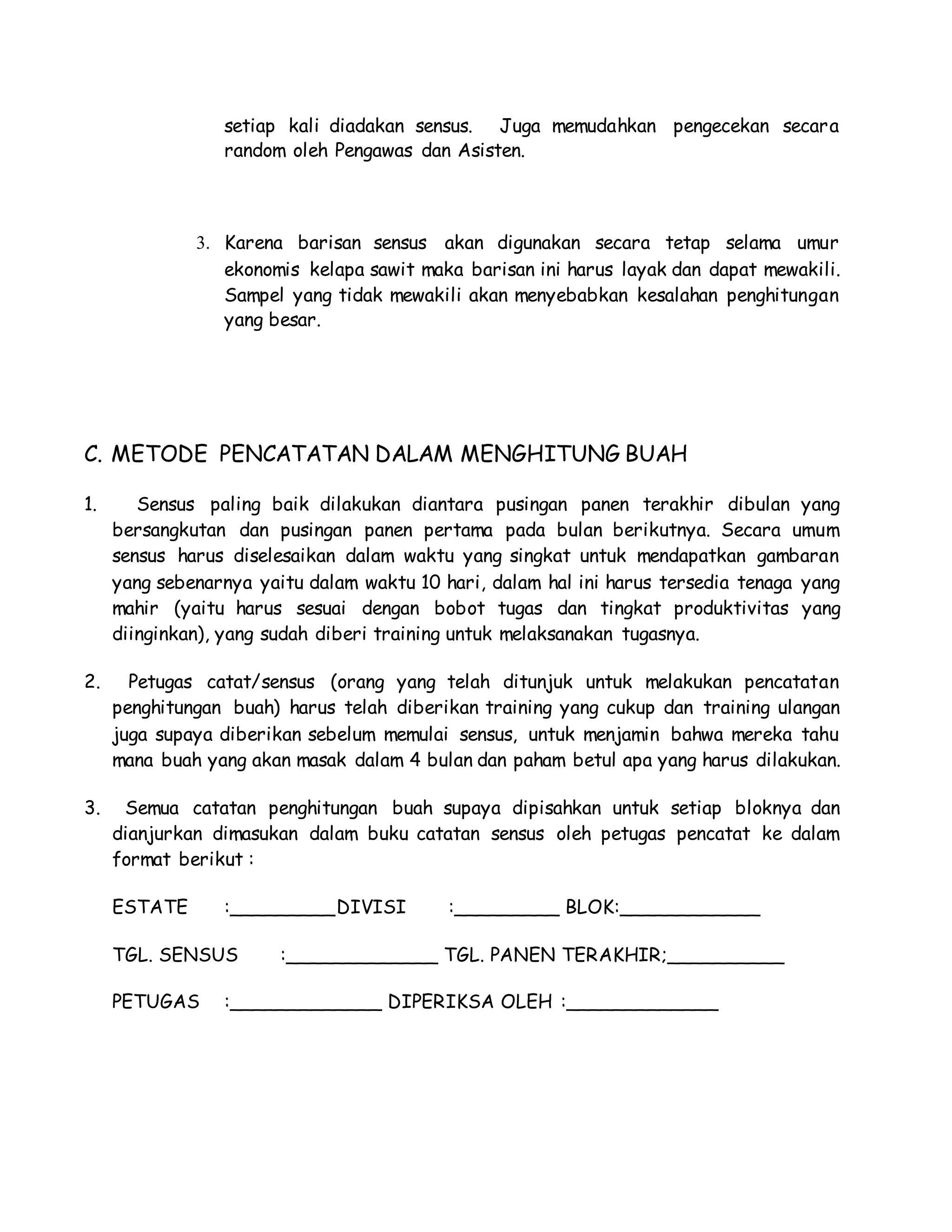 Cara menghitung kebutuhan tenaga panen kebun kelapa sawit | DOCX