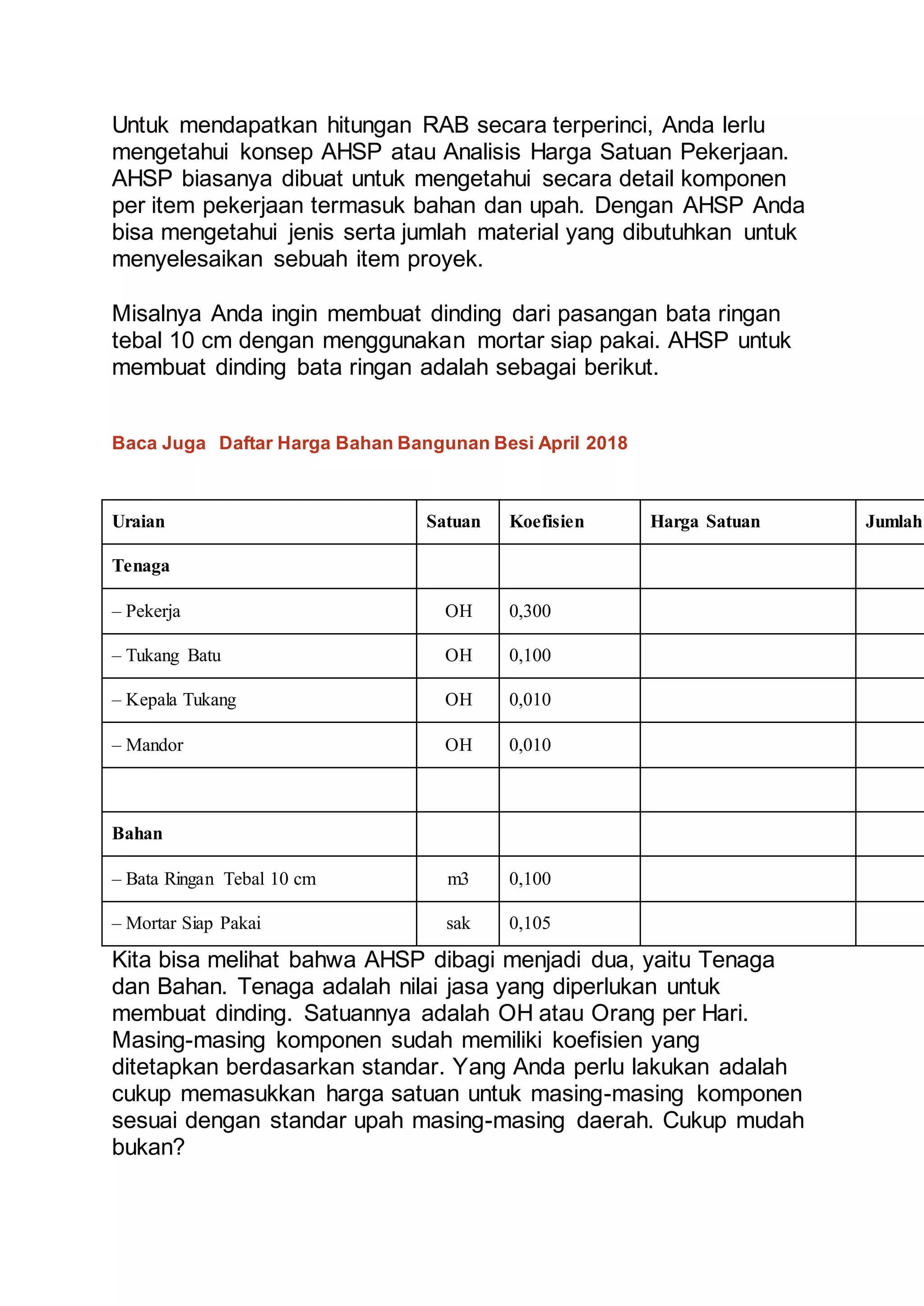 Cara menghitung rab dengan ahsp secara benar | DOCX