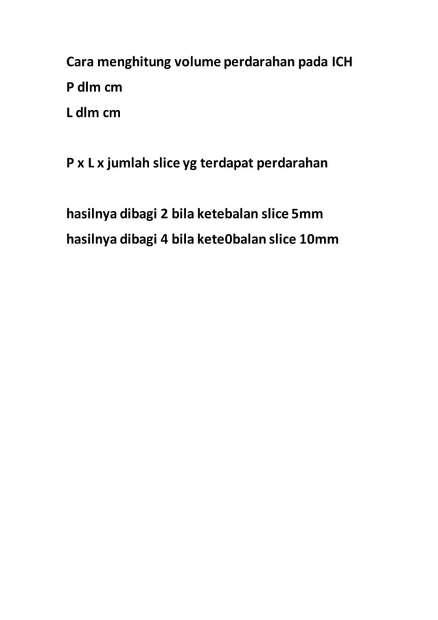 Cara menghitung volume perdarahan pada ich | DOCX