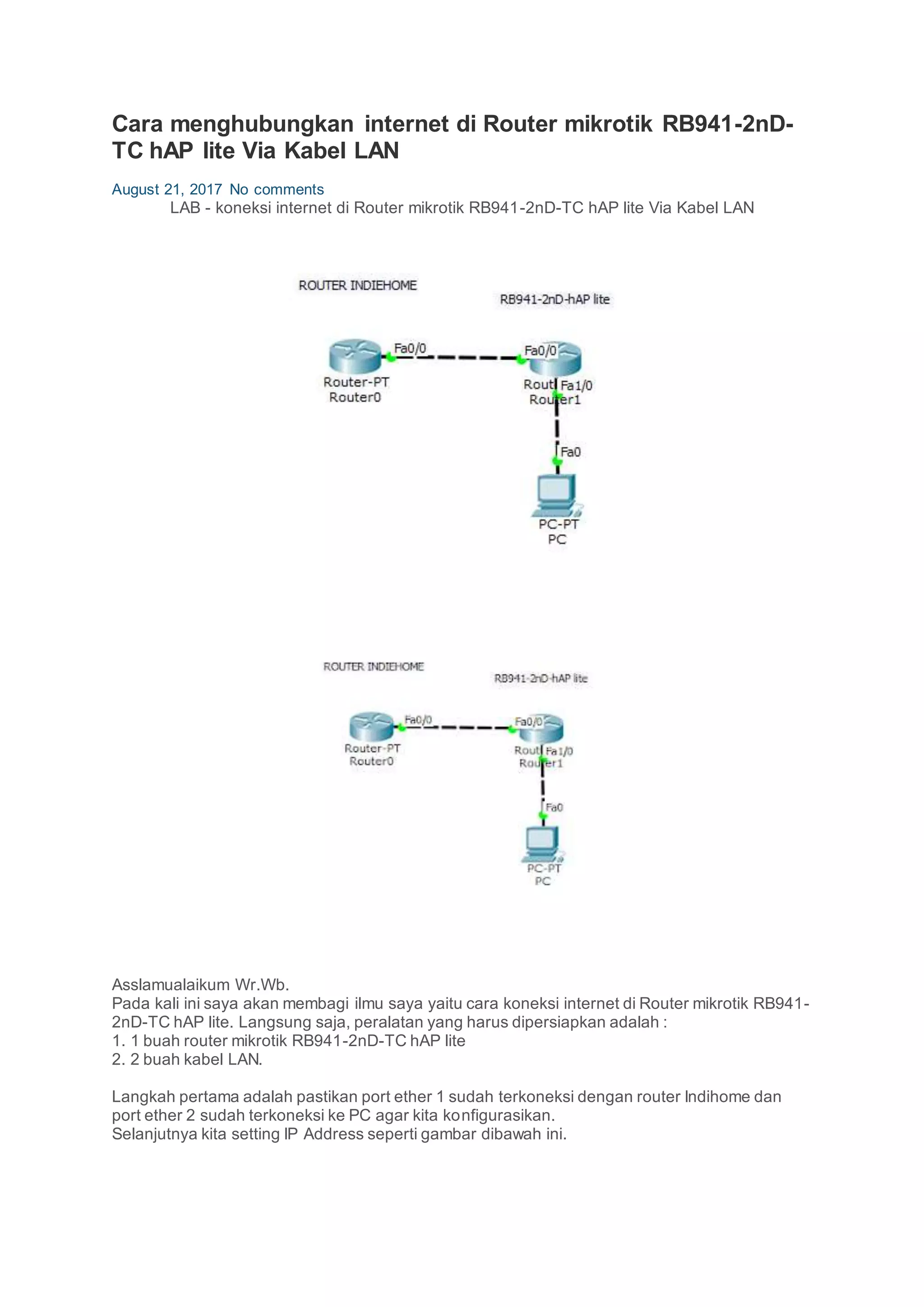 Cara menghubungkan internet di router mikrotik rb941 | DOCX