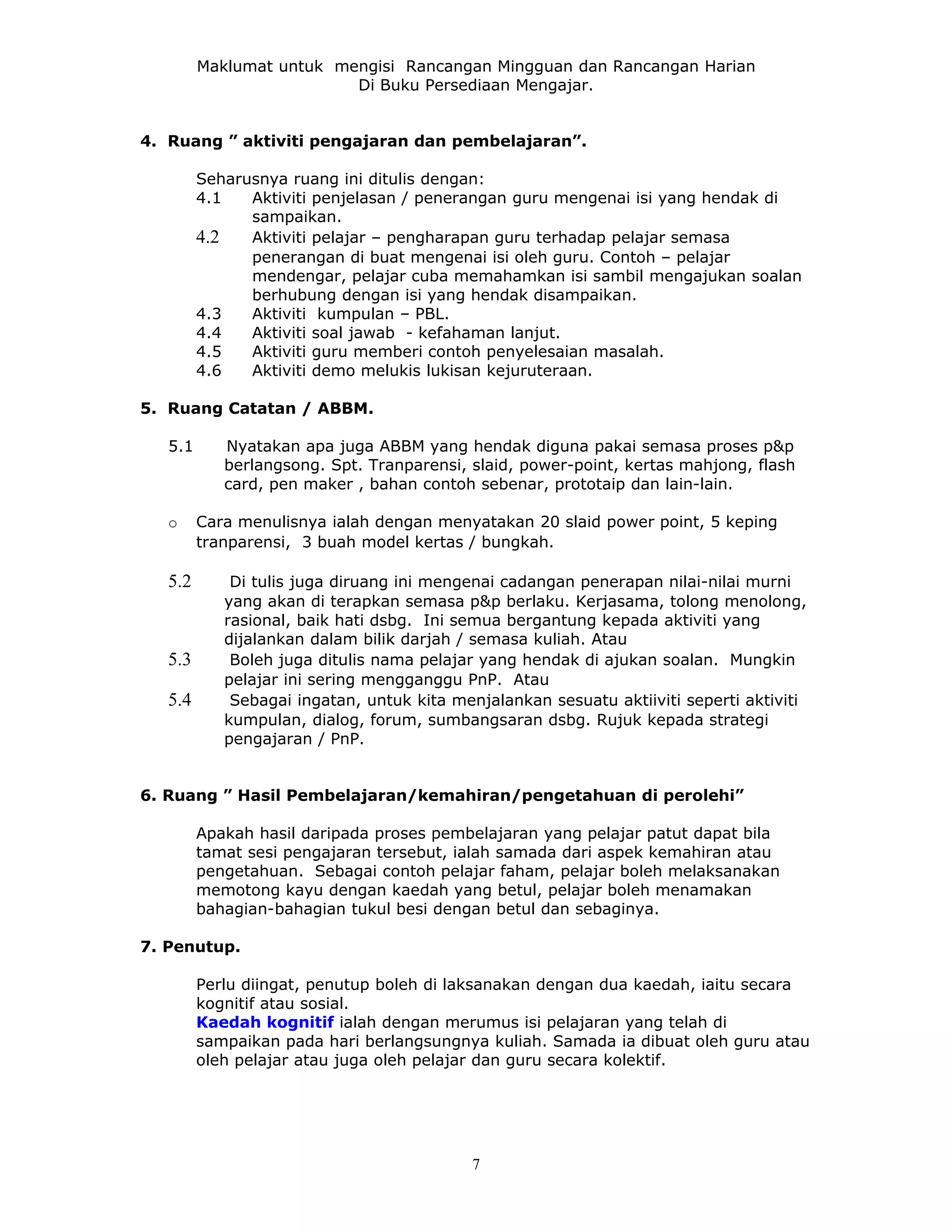 Cara+mengisi+dan+apa+yang+hendak+di+isi+di+rancangan+pengajaran | DOC