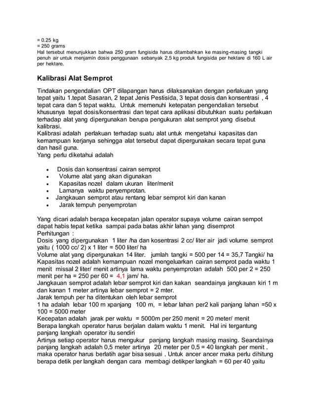 Cara mengitung kalibrasi alat semprot | DOCX