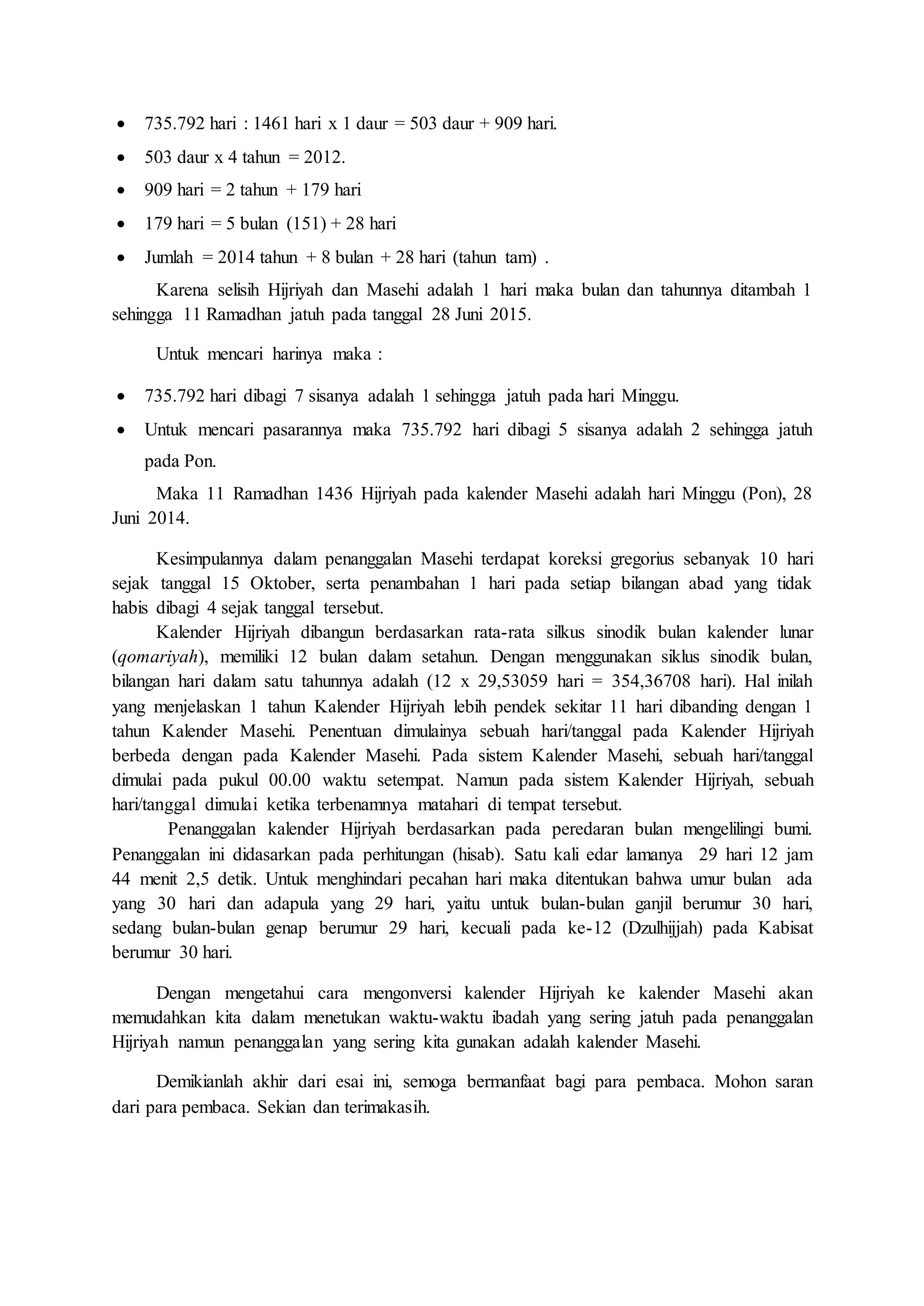 Cara mengkonversi kalender hijriyah ke kalender masehi | DOCX