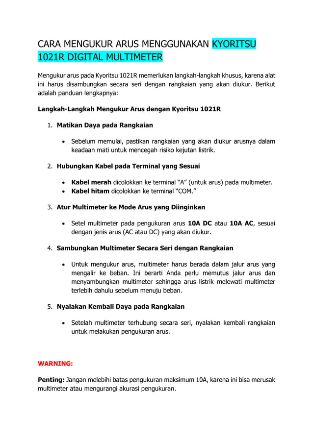 Cara Mengukur Arus Menggunakan Kyoritsu 1021R Digital Multimeter - By RIKI ARDONI.pdf