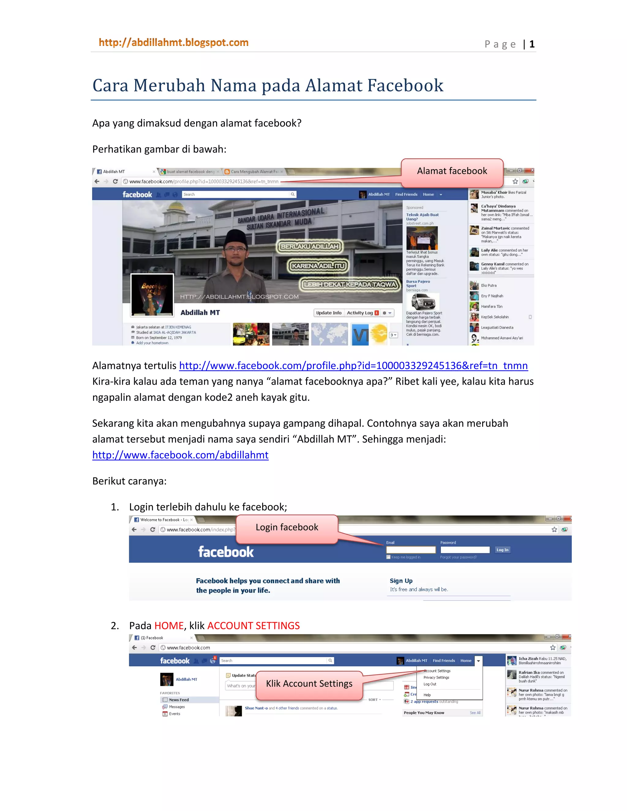 Cara merubah nama pada alamat facebook | PDF