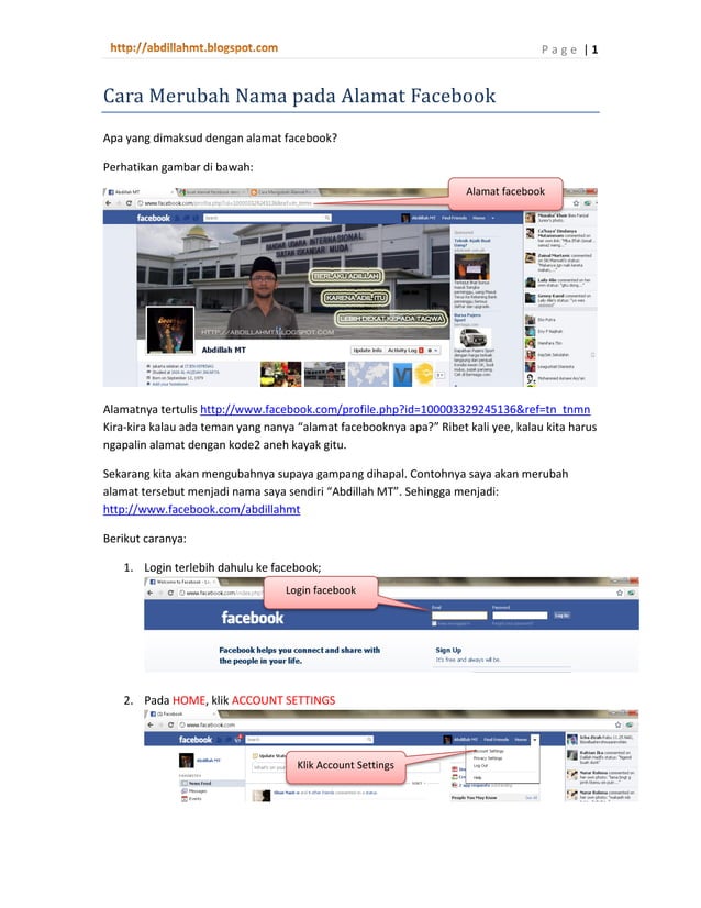 Cara merubah nama pada alamat facebook | PDF