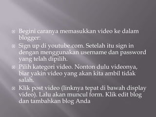 Cara mudah memasukkan video ke dalam blog | PPT