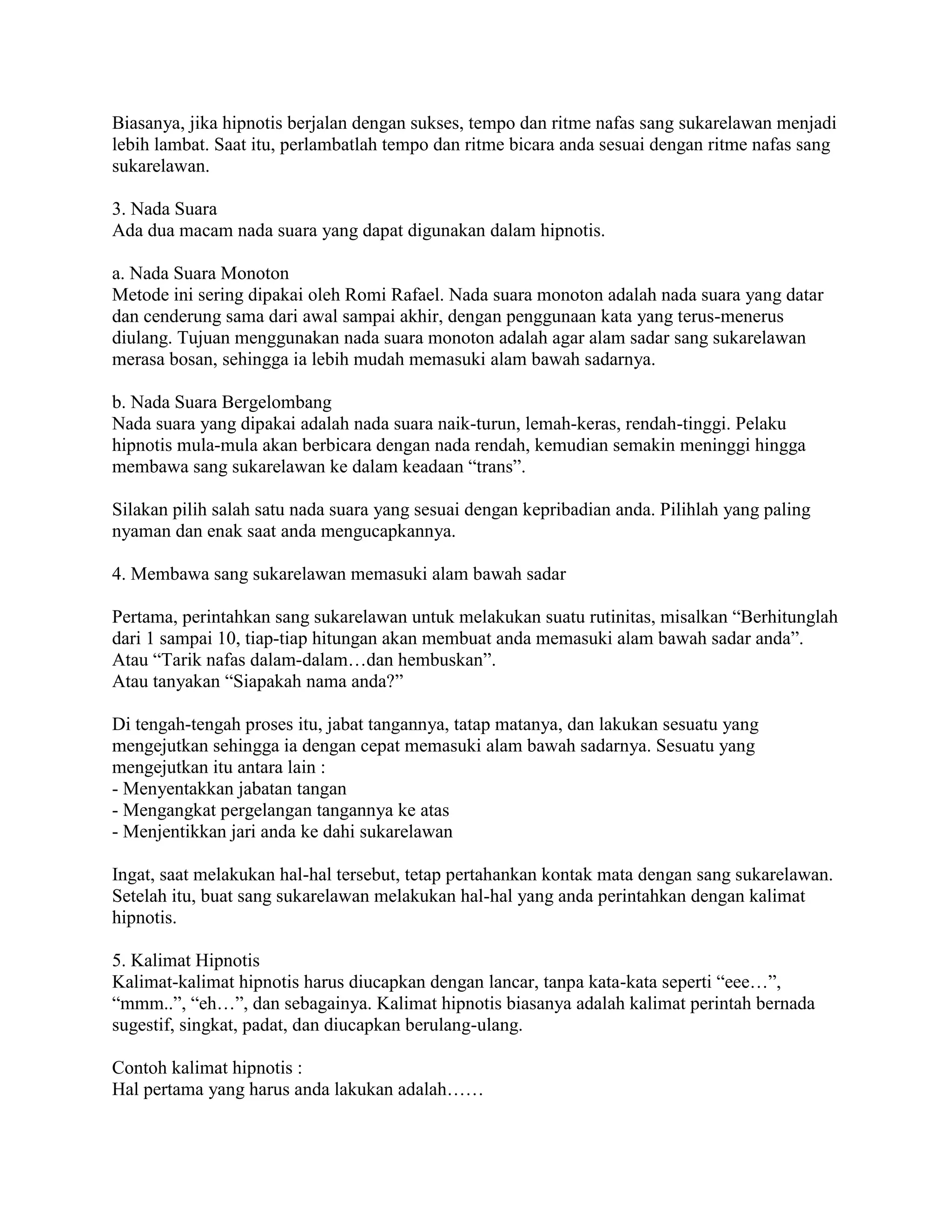 Cara mudah menghipnotis ala romy rafael dan uya kuya | DOCX