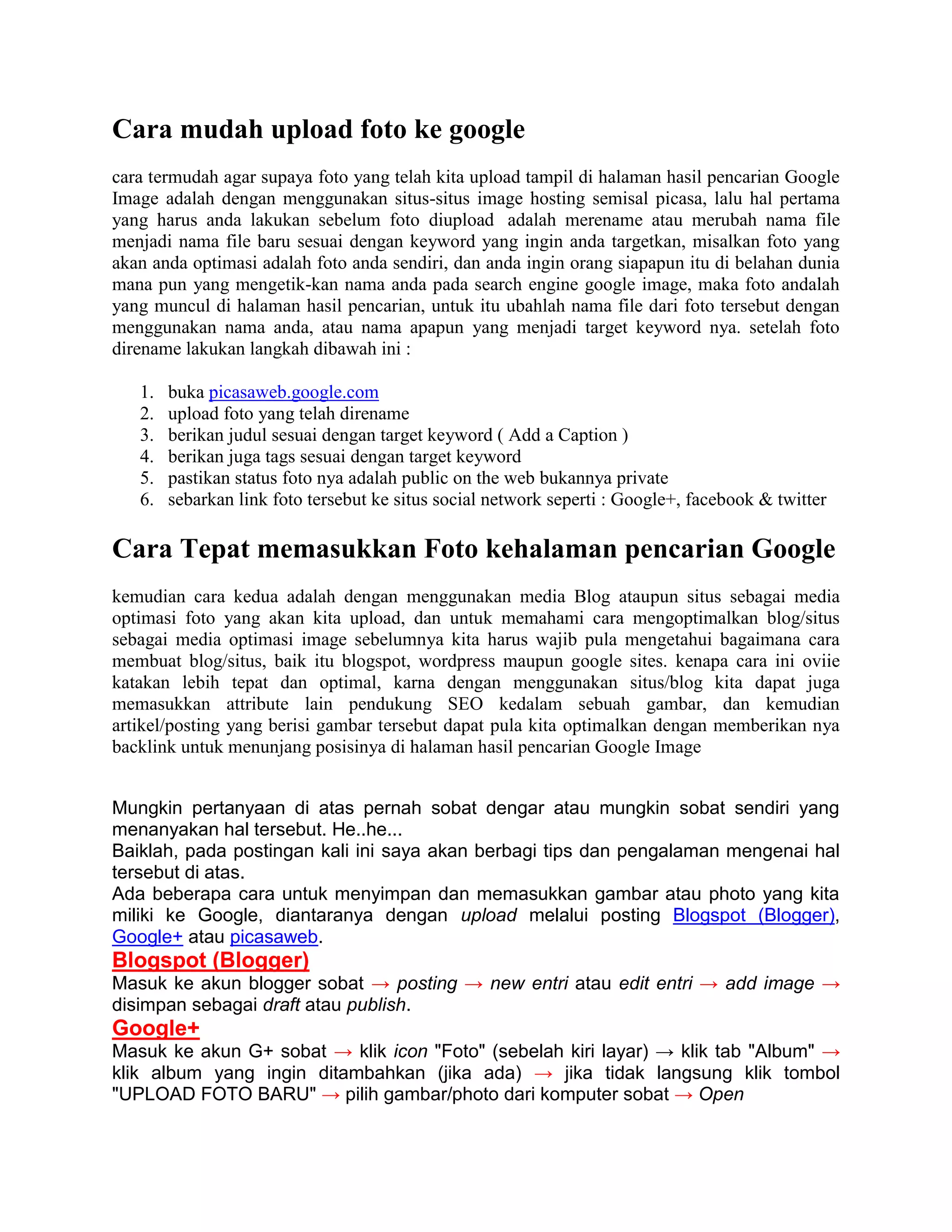 Cara mudah upload foto ke google | PDF Cara mudah upload foto ke google | PDF