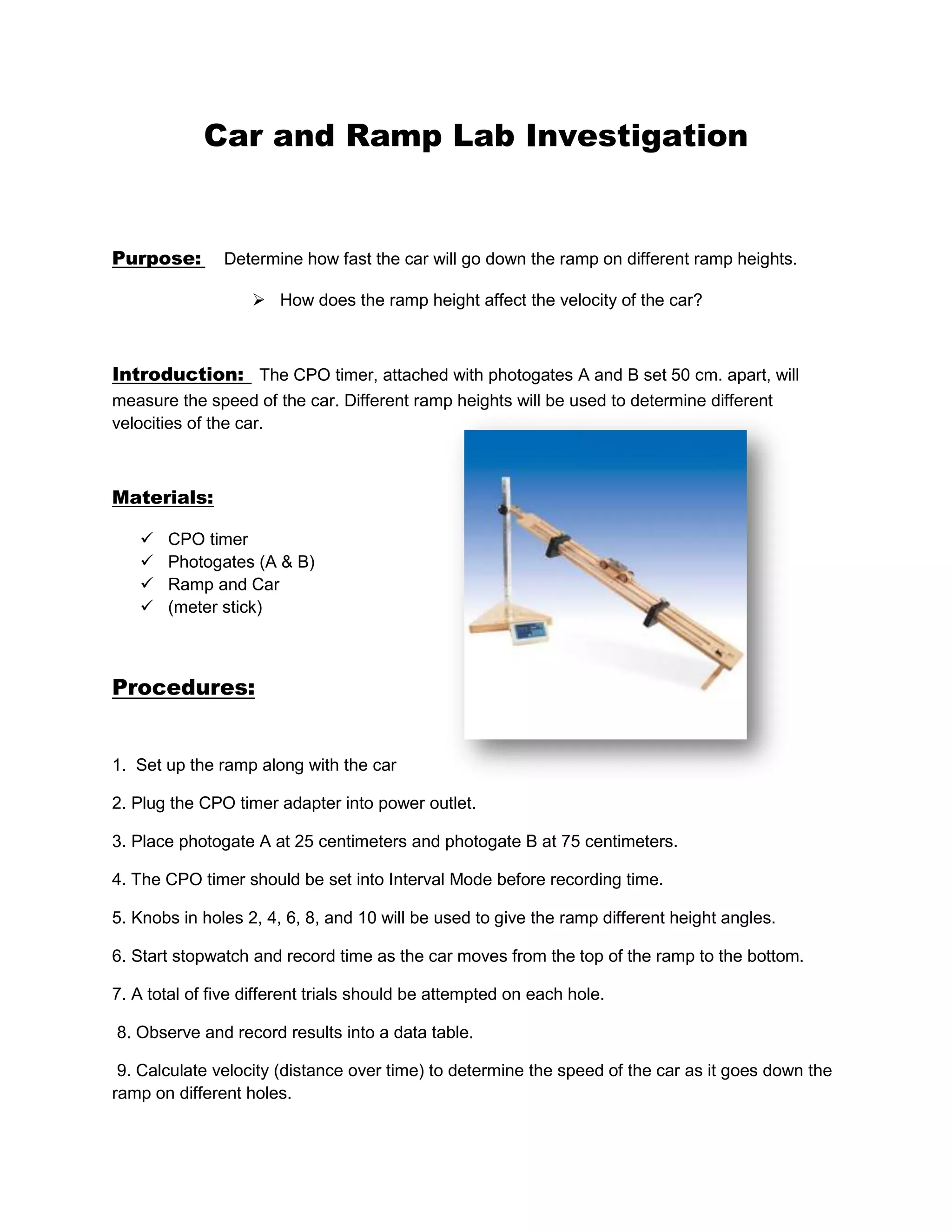 Car and ramp lab investigation | DOCX