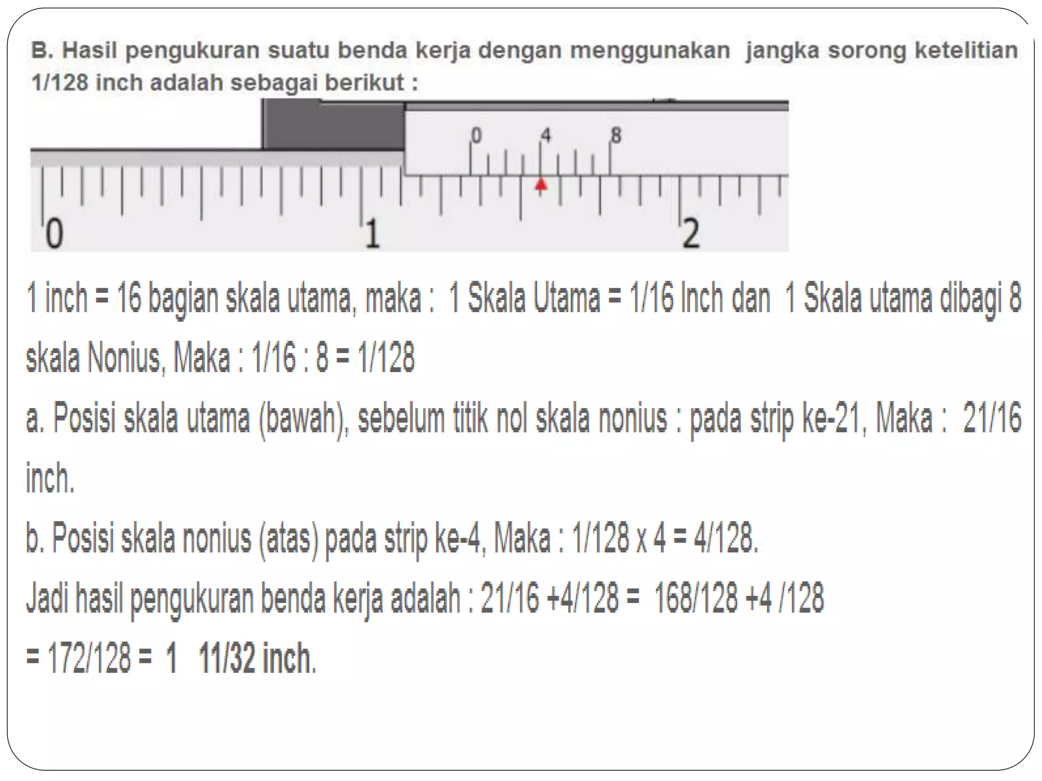 Cara pembacaan ukuran inchi pada alat ukur vernier caliver | PPTX