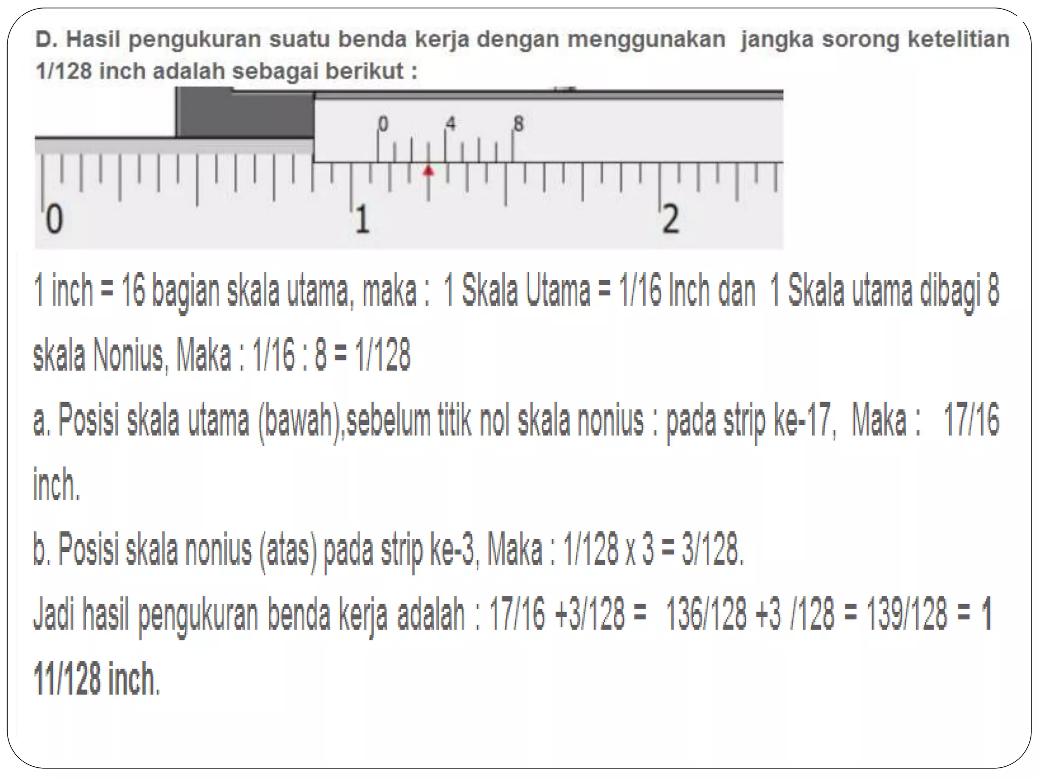 Cara pembacaan ukuran inchi pada alat ukur vernier caliver | PPTX