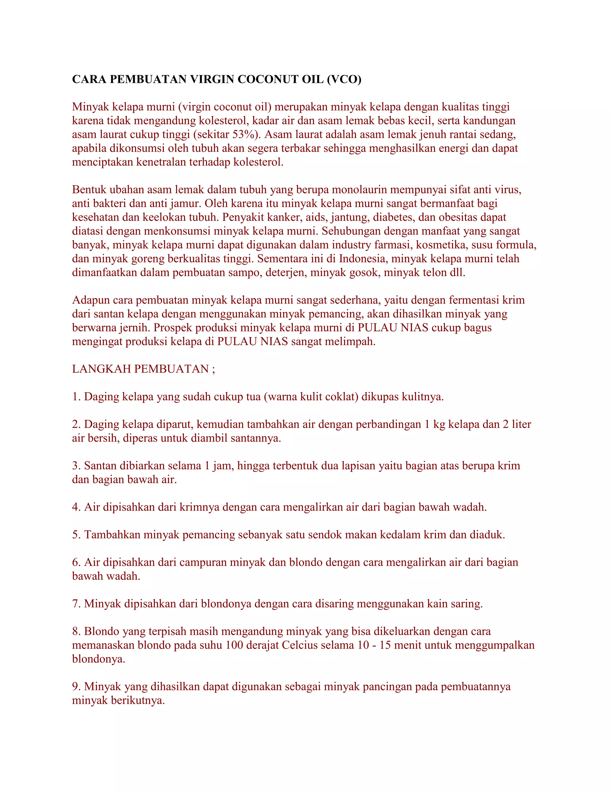 Cara pembuatan virgin coconut oil | DOCX