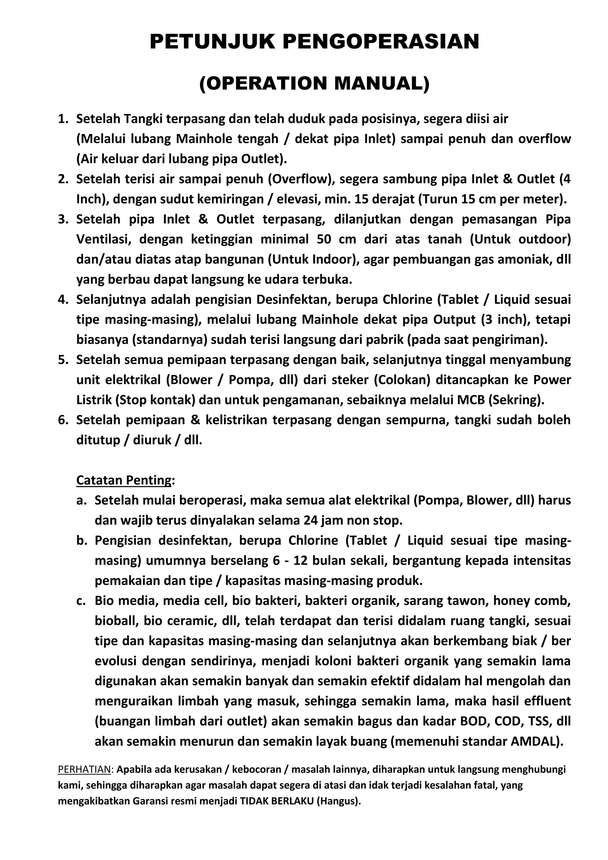 Cara pengoperasian IPAL BioSeven Septictank blower + stp (horisontal ...